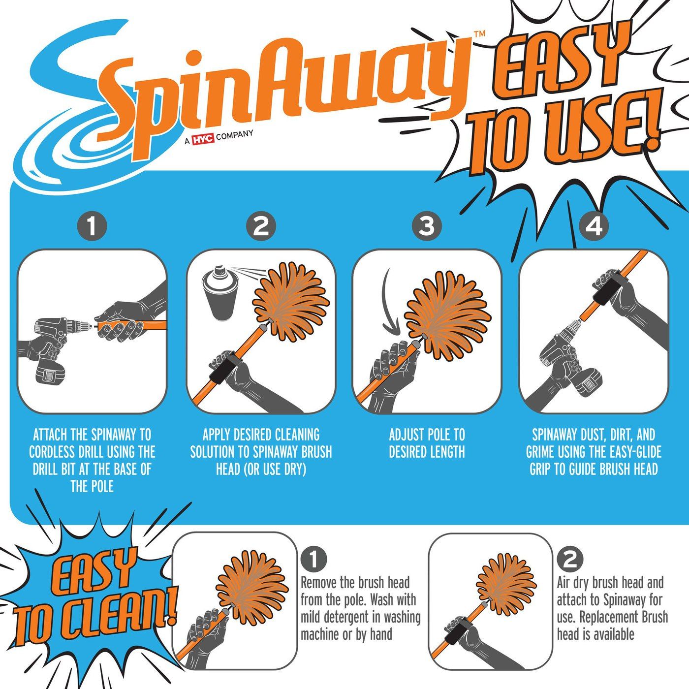 Gardus® SpinAway™ Drill Powered Rotary Cleaning Kit | HY-C